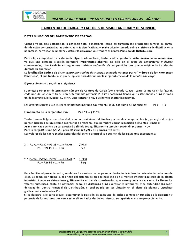 4-Baricentro de Cargas y Factores de Simultaneidad y de Servicio | PDF ...