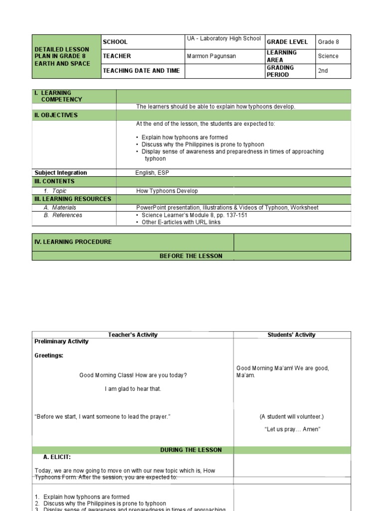 Explaining How Typhoons Develop: A Detailed Lesson Plan on the ...