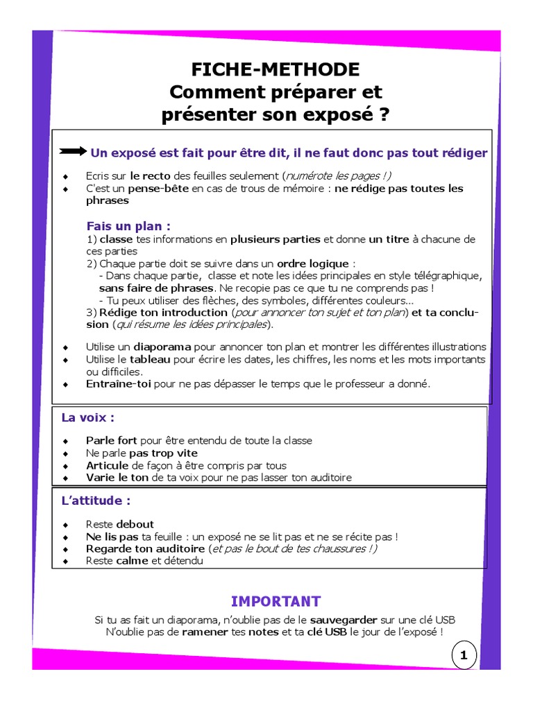 Fiche Methode Expose | PDF | Arts du langage et discipline