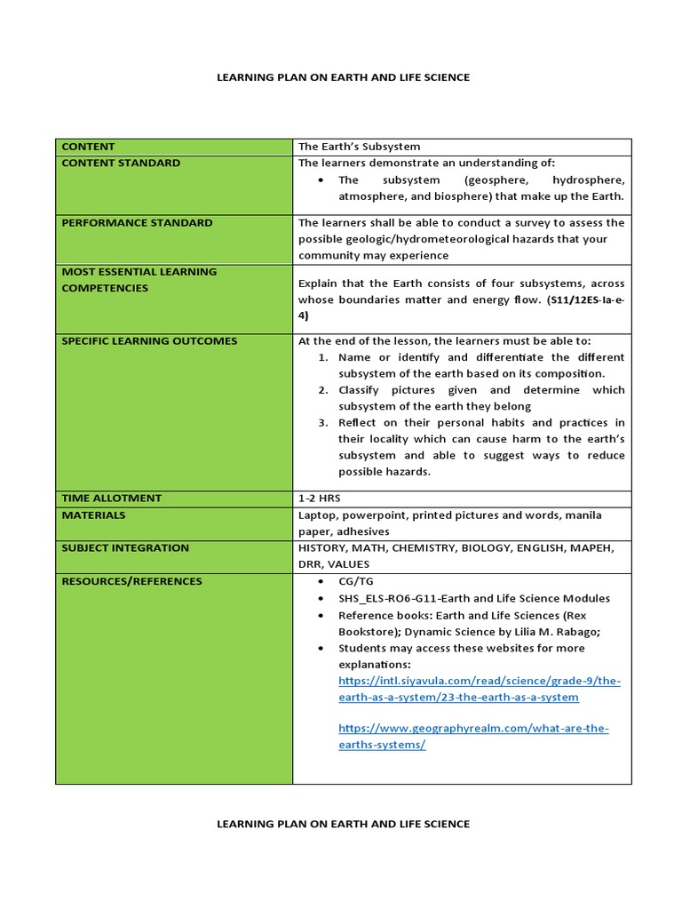 EARTH-AND-LIFE-SCENCE-LP - Earth Subsytem | PDF | Planets | Earth