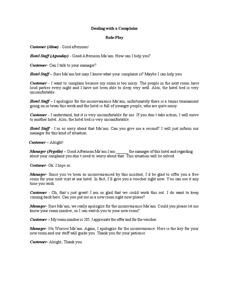 Dialogue Dealing With A Complaint Role Play | PDF