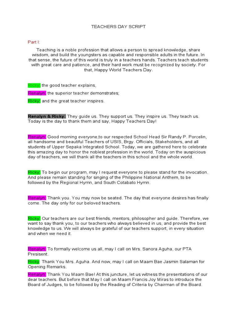 Teachers Day Script | PDF