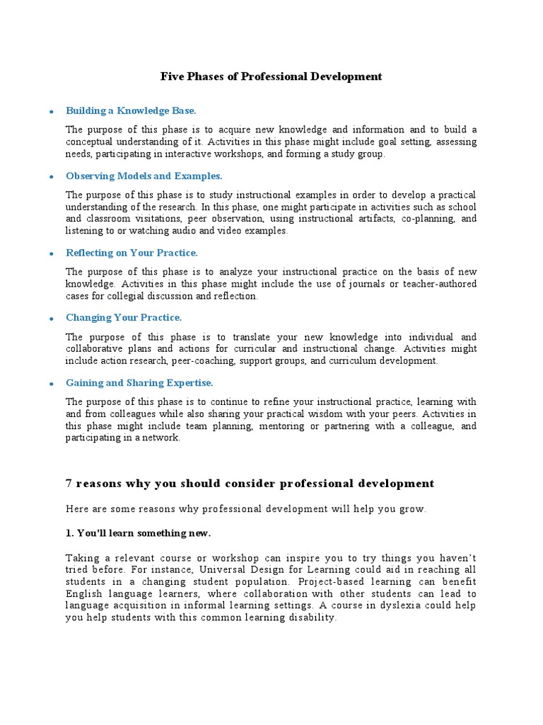 Five Phases of Professional Development and 7 Reasons | PDF | Teaching ...
