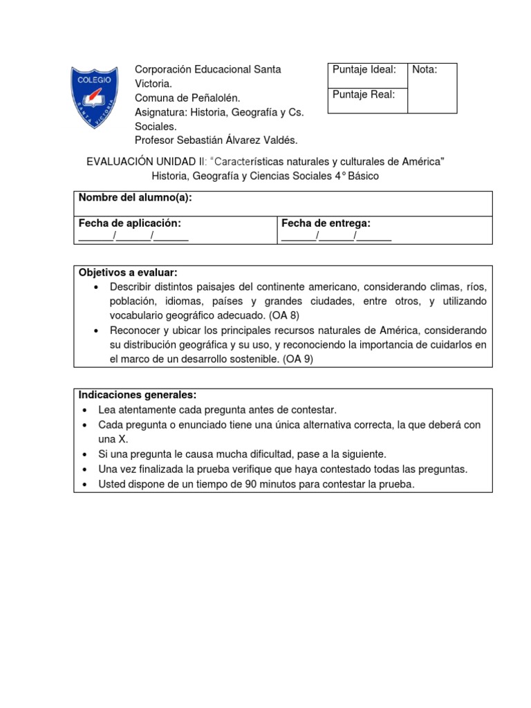 Hist - Ev - U2 - 4°básico - Sem4 - 03 Al 06 de Agosto | PDF | Américas | Mujer