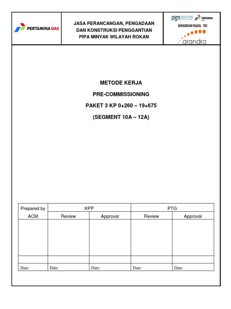 Metode Kerja Pre Commisioning Paket 3 (Segment 10A&12A) Rev3 | PDF ...