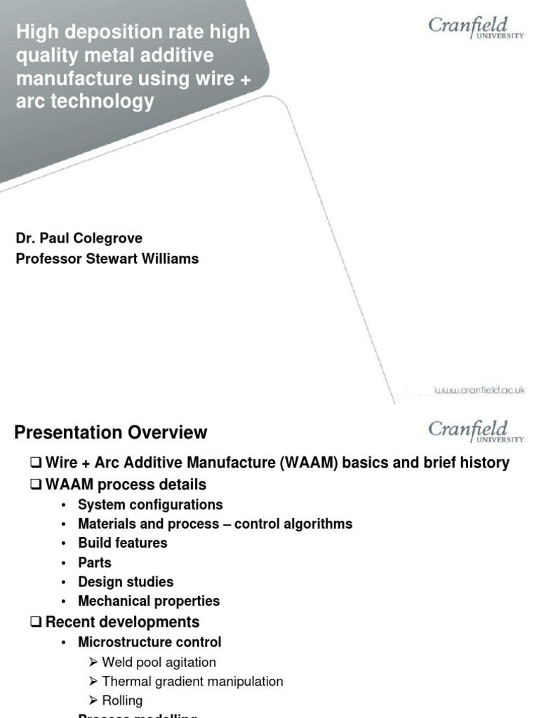 High-Rate Metal Additive Manufacturing with WAAM | PDF | Welding ...