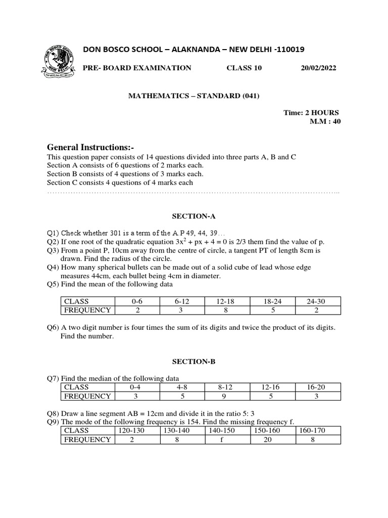 Class 10 Preb STD Paper-2 | PDF | Sphere | Angle