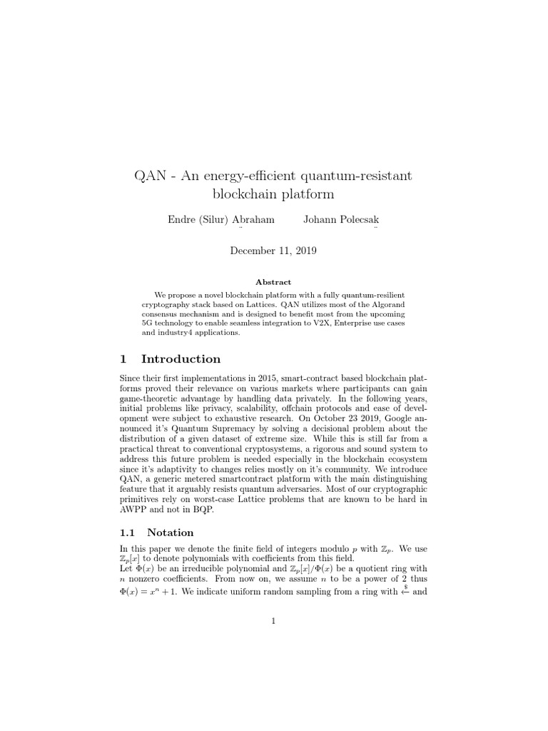 Quantum-Resistant Blockchain: QAN Platform | PDF | Quantum Computing | Computer Science