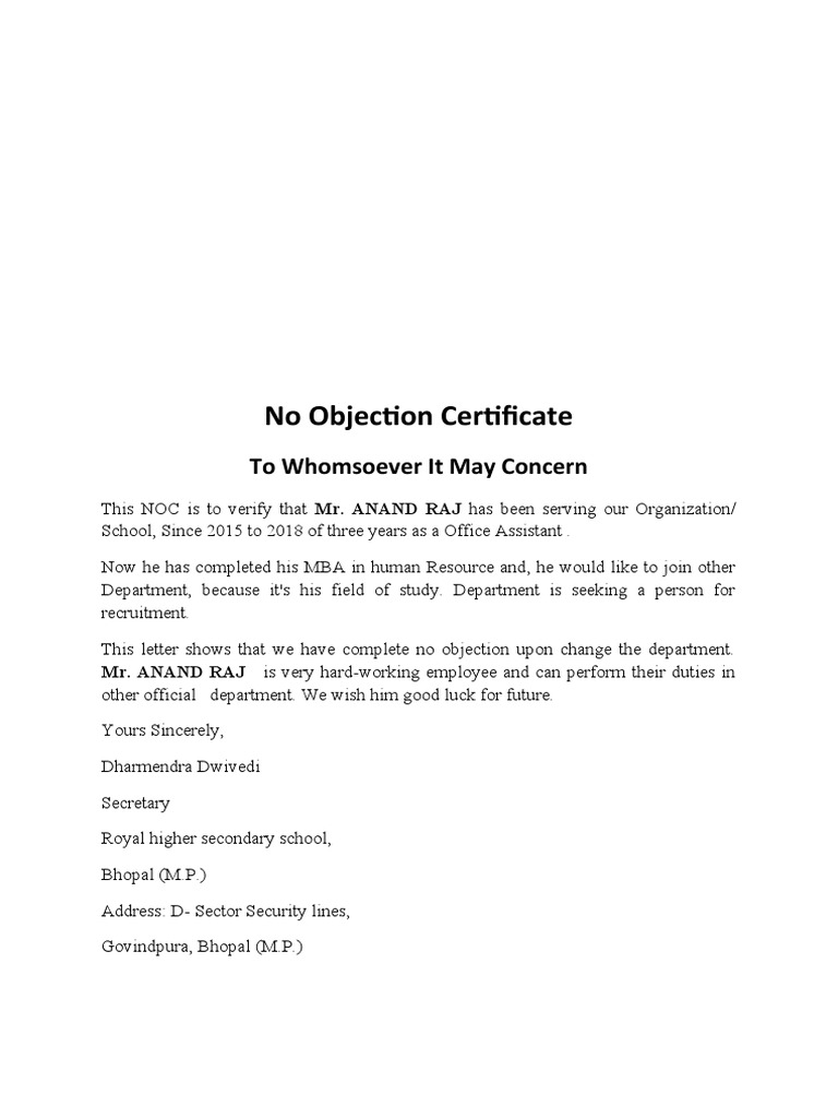 No Objection Certificate | PDF