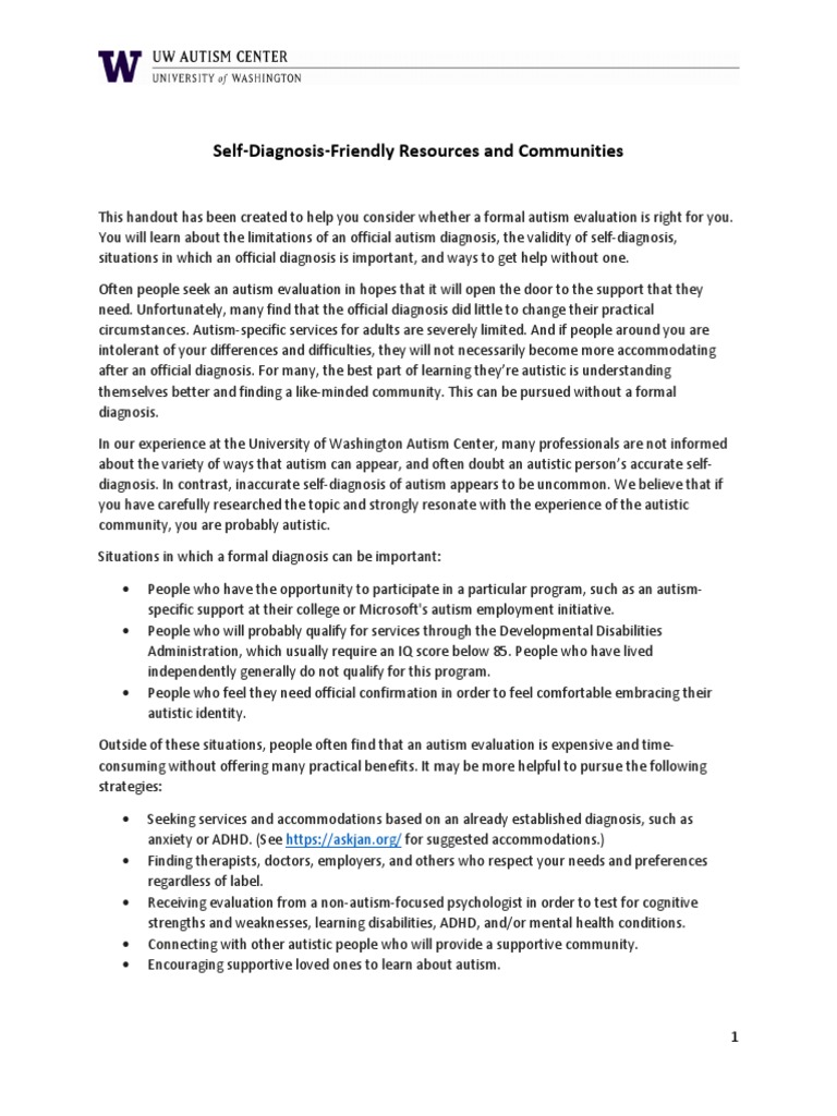 Self Diagnosed Adult Autism Resources Handout 04.05.21 | PDF | Autism ...