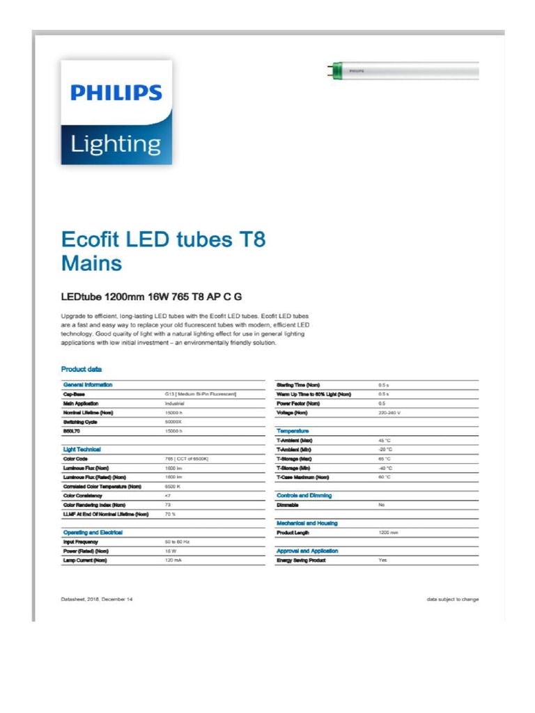 Ficha Tecnica Tubo Led | PDF