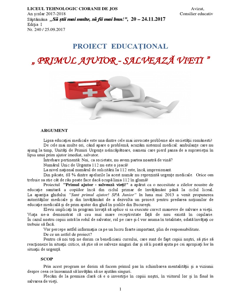 Proiect Primul Ajutor 2017 | PDF