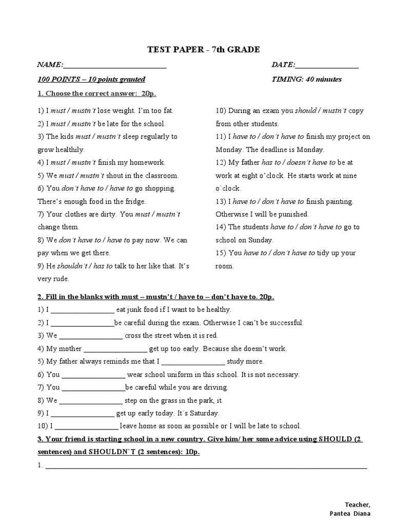 3 Test Paper 7th Grade | PDF | Test (Assessment)
