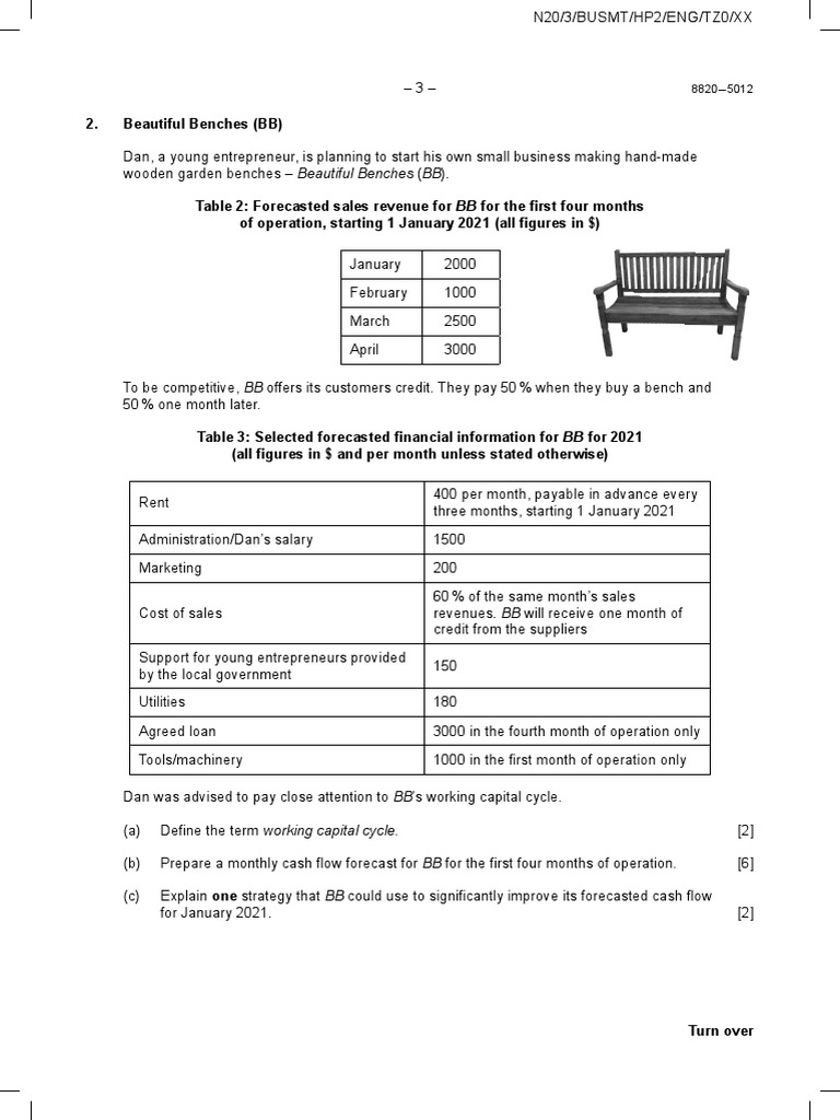 Cash Flow Forecast for Beautiful Benches | PDF | Marketing | Business ...