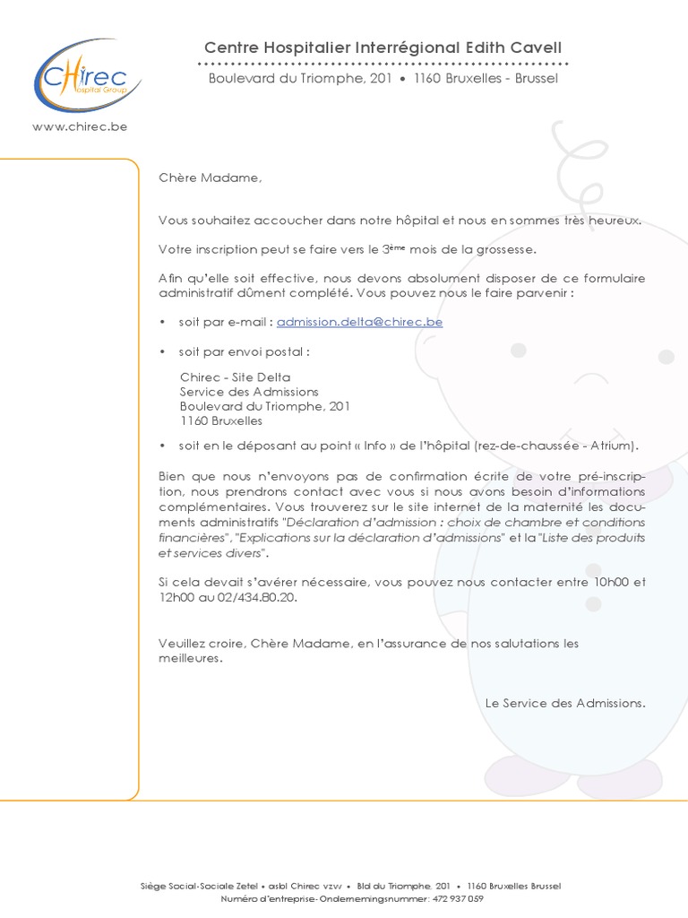 Admission Maternité Chirec Braine l'Alleud | PDF | Grossesse des ...