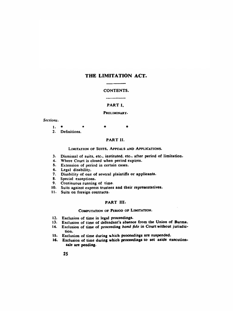 ကာလစည်းကမ်းသတ်အက်ဥပဒေ (Limitation Act) (VOL-12) | PDF