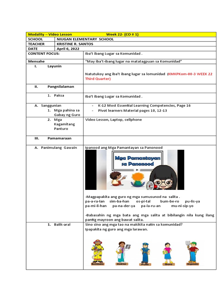 CO# 1 Lesson Plan Kinder Kristine Santos S.Y. 2021-2022 | PDF