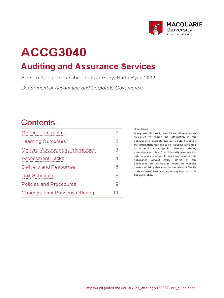 Unit - Guide - ACCG3040 - 2022 - Session 1, in Person-Scheduled-Weekday, North Ryde | PDF ...