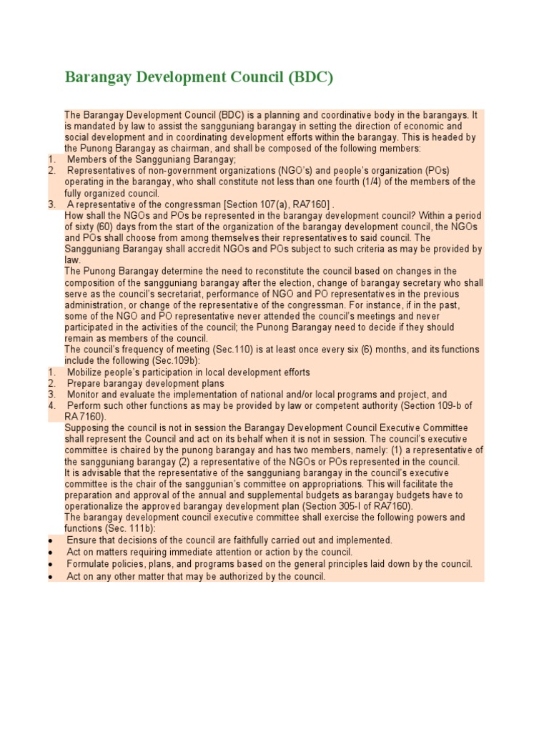 Barangay Development Council | PDF | Non Governmental Organization ...
