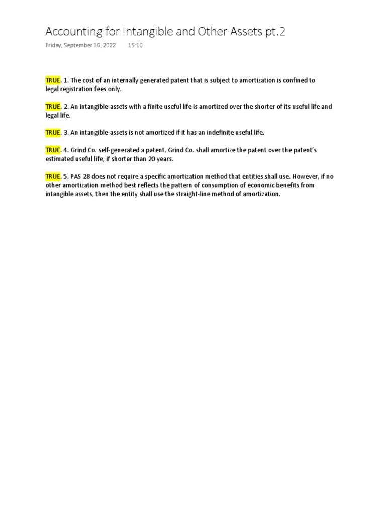 Accounting For Intangible Assets T or F | PDF