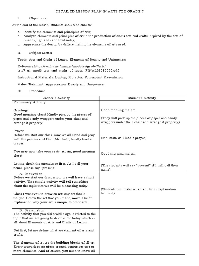 Grade 7 Art Lesson Plan: Elements & Principles | PDF | Color ...
