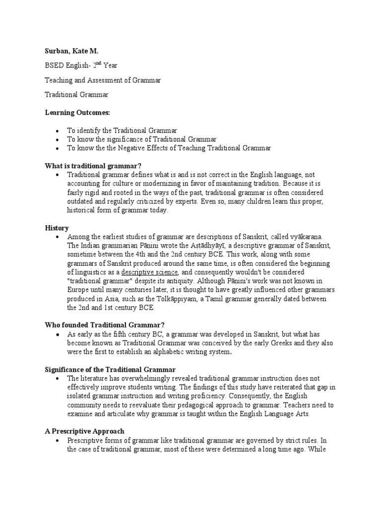 Traditional Grammar PDF Grammar Cognitive Science