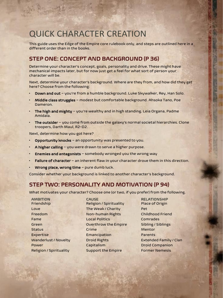 Quick Character Creation | PDF