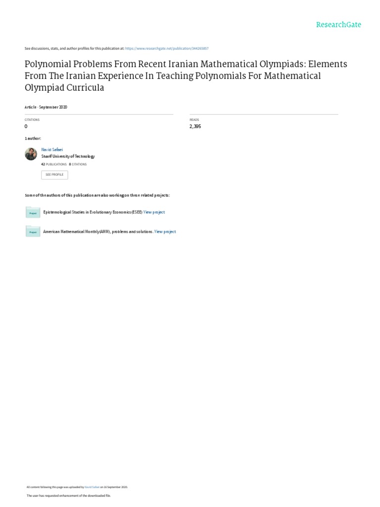 Iranian Math Olympiad Polynomial Problems | PDF | Polynomial | Zero Of A Function