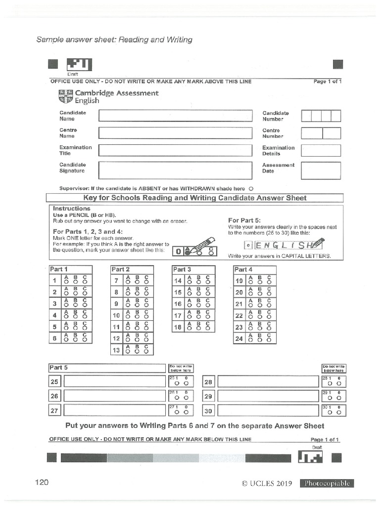 Answer Sheets - Ket | PDF