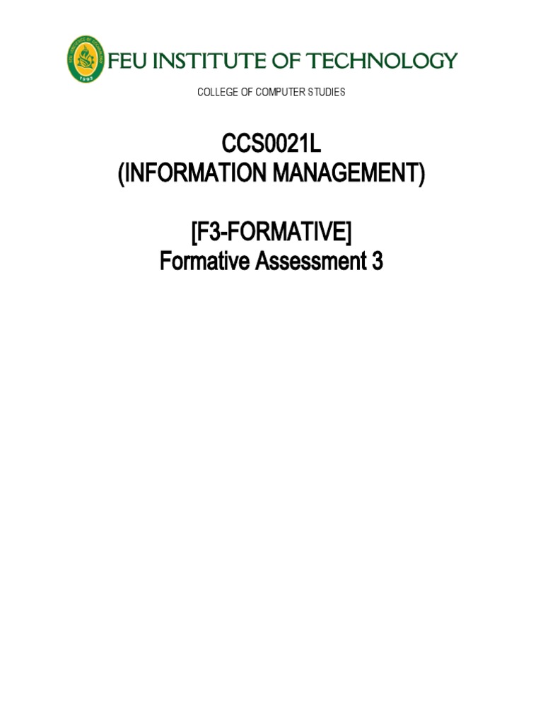 (F3-FORMATIVE) NEW Formative Assessment 3 | PDF | Computer Science | Sql