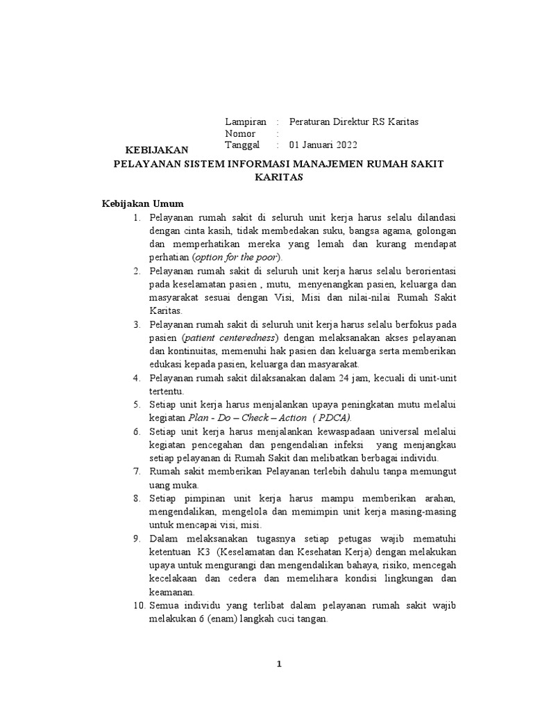 Kebijakan Pelayanan RS Karitas 2022 | PDF | Bisnis | Pengelolaan ...
