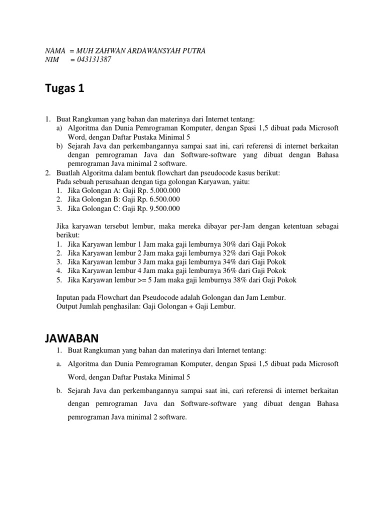 Tugas 1 Algoritma Nim 043131387 | PDF