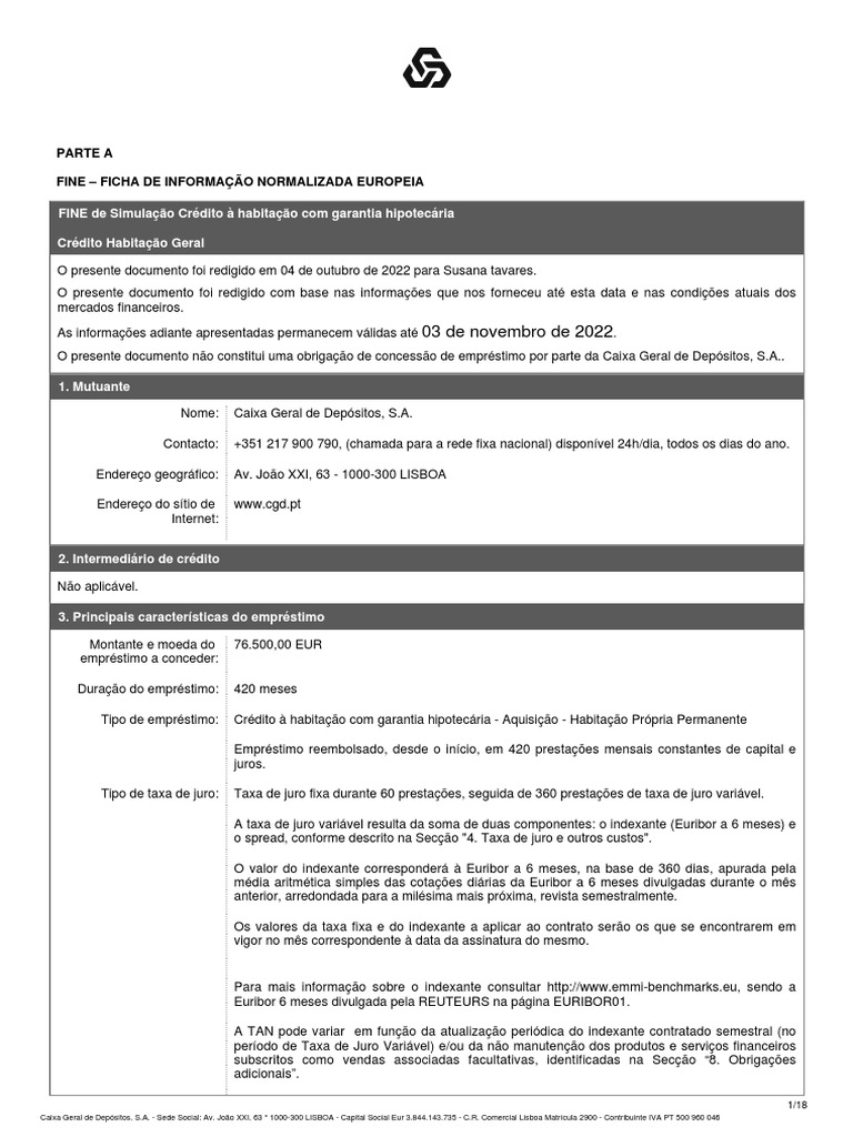 03 de Novembro de 2022: Parte A Fine - Ficha de Informação Normalizada ...