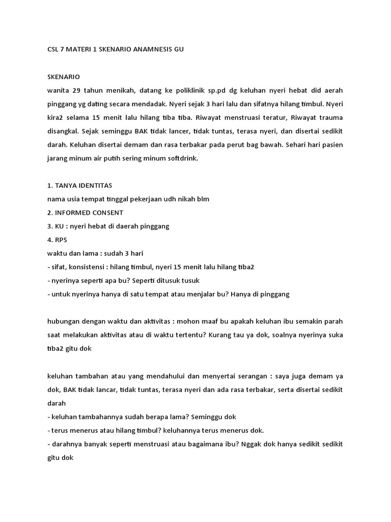 CSL 7 Materi 1 Skenario Anamnesis Gu | PDF