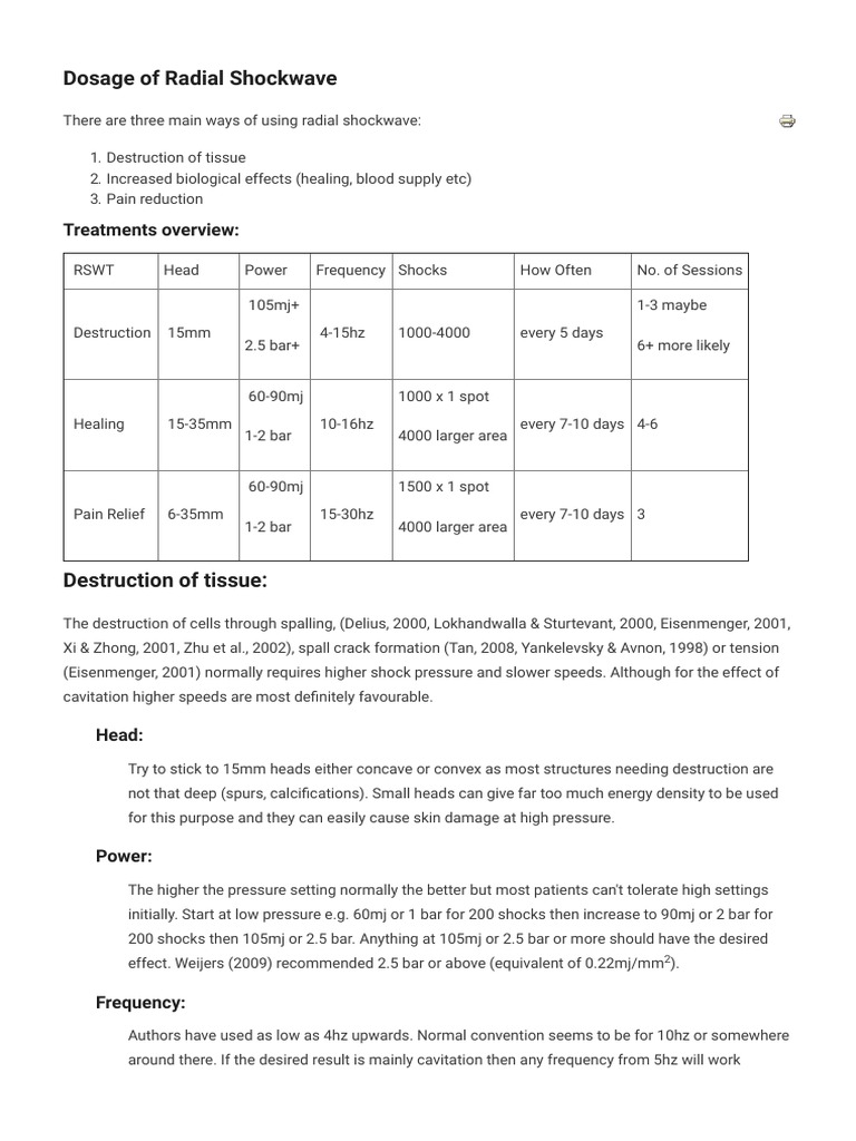 Shock Wave Therapy - Dosage | PDF | Shock Wave | Pain