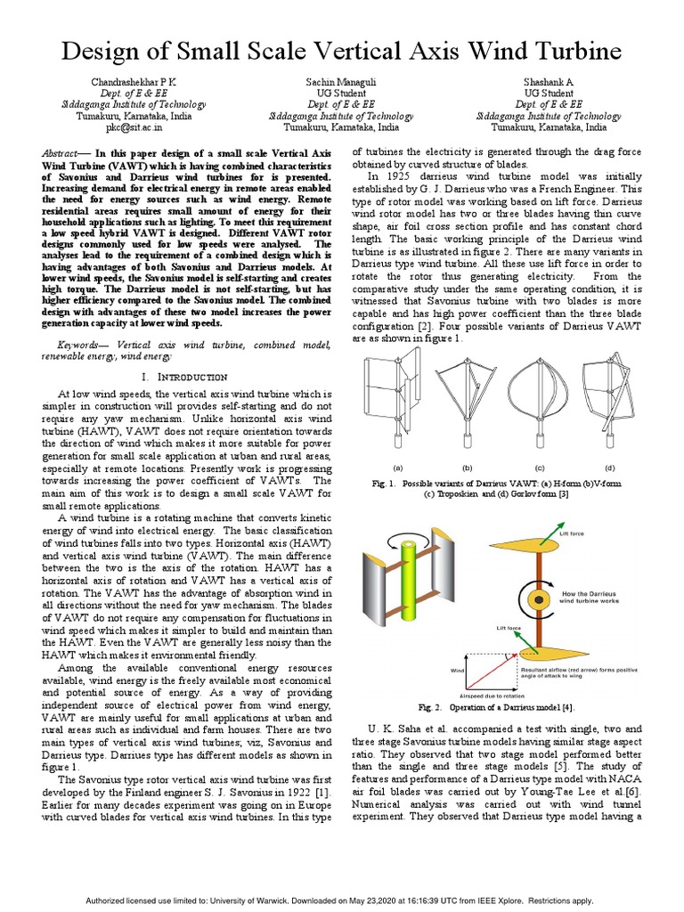 Design of Small Scale Vertical Axis Wind Turbine | PDF | Wind Turbine | Turbine