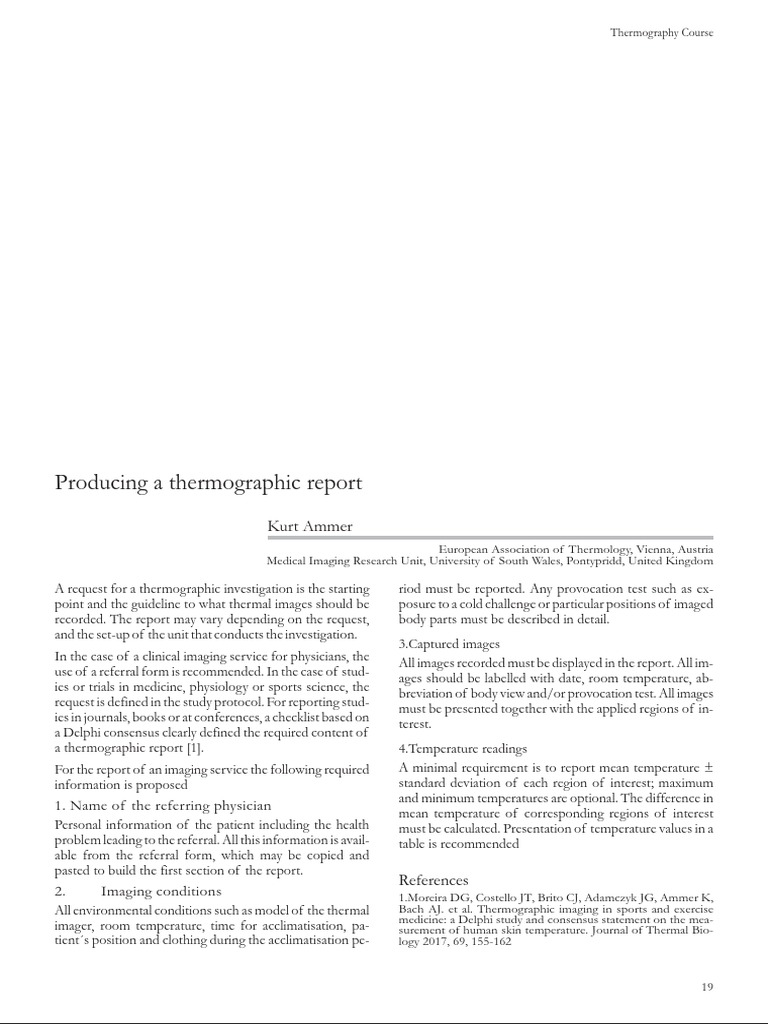 2018 - Producing A Thermographic Report Thermology International (K Ammer) | PDF | Thermography ...