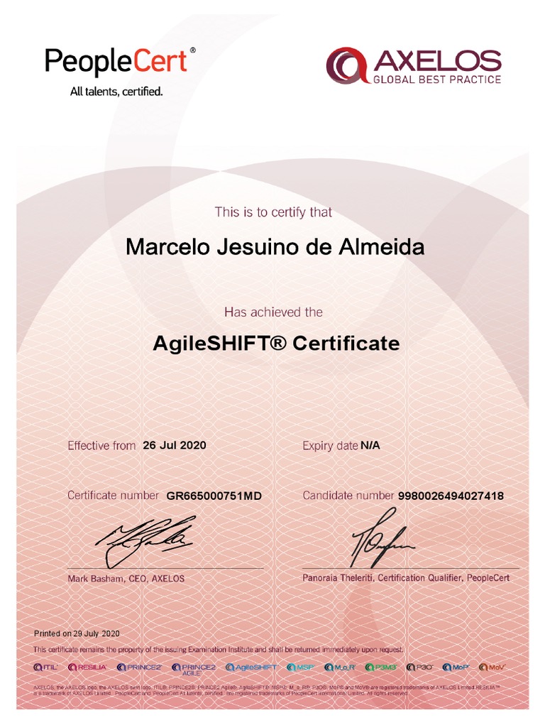 AgileSHIFT® Certificate - Axelos | PDF