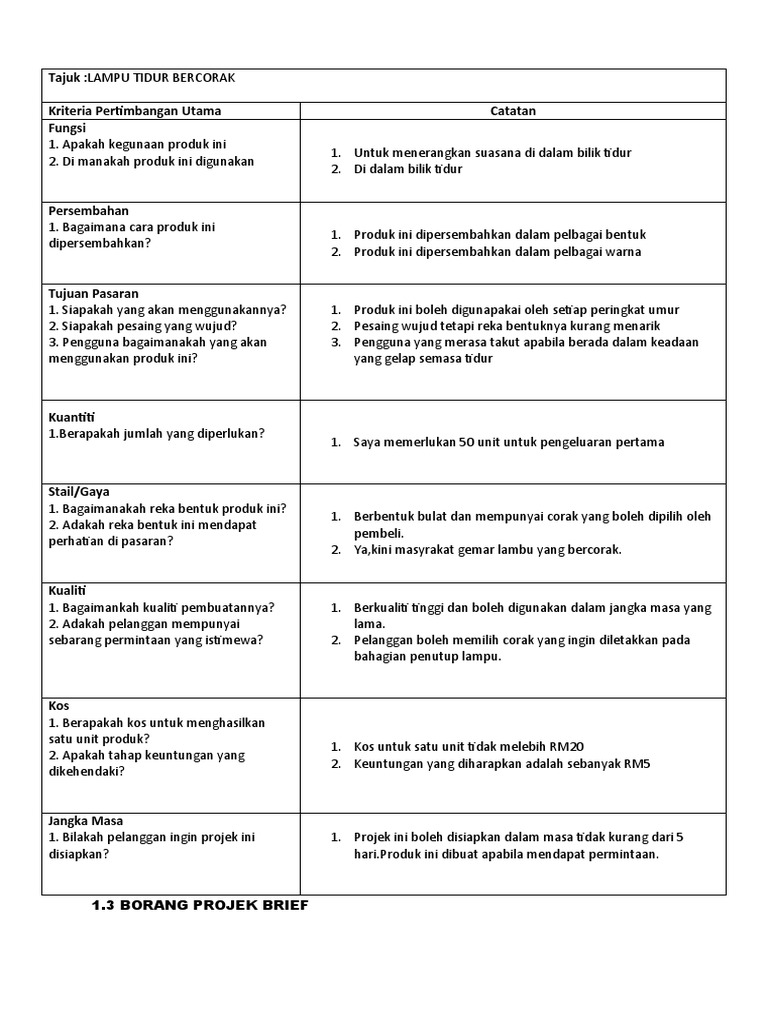 Borang Projek Brief | PDF | Bisnis