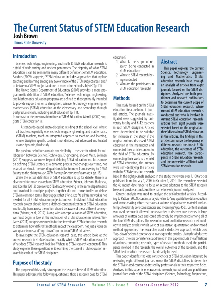 The Current Status of STEM Education Research | PDF | Science ...