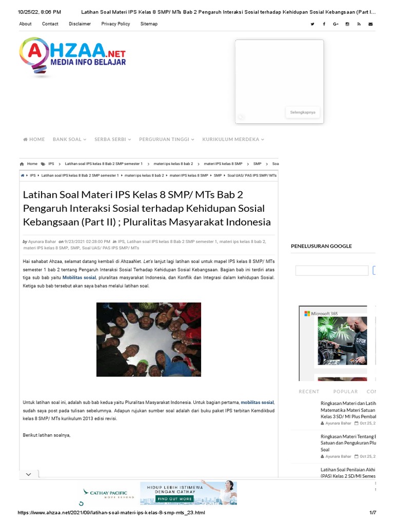 Latihan Soal Materi IPS Kelas 8 SMP - MTs Bab 2 Pengaruh Interaksi Sosial Terhadap Kehidupan ...