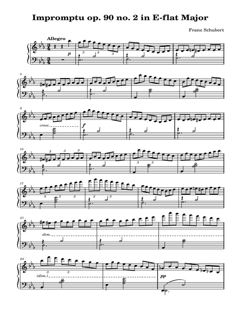 Impromptu Op. 90 D. 899 No. 2 in E-Flat Major - Franz Schubert | PDF ...