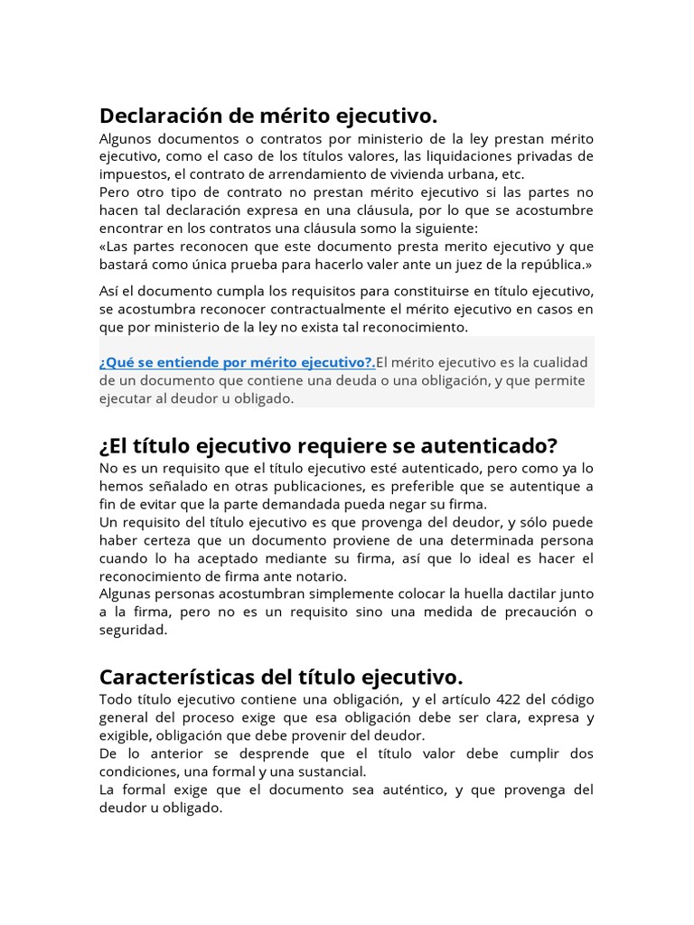 Declaración de Mérito Ejecutivo | PDF | Ley común | Justicia