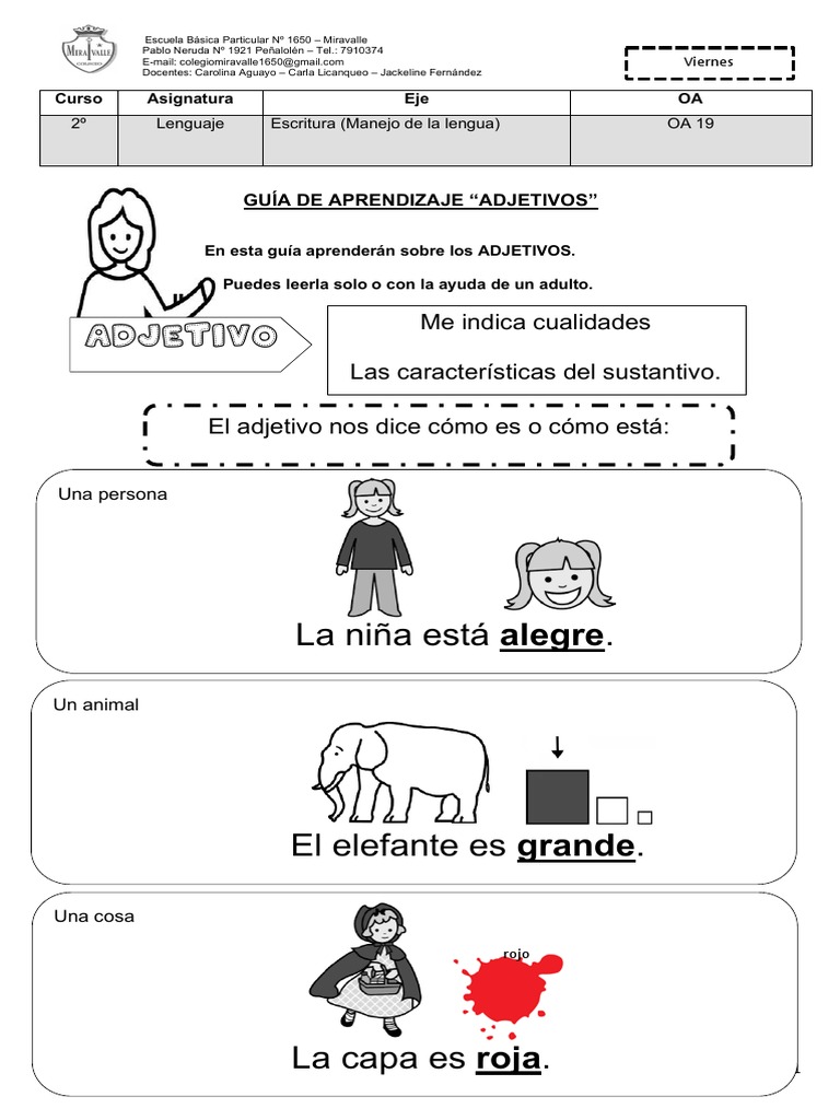 Guía de Aprendizaje: Adjetivos | PDF | Ciencia cognitiva