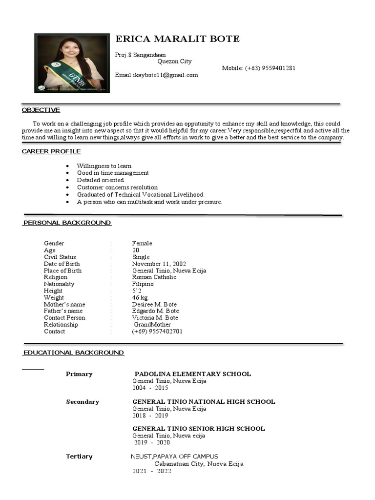 Erica Maralit Bote: Objective | PDF