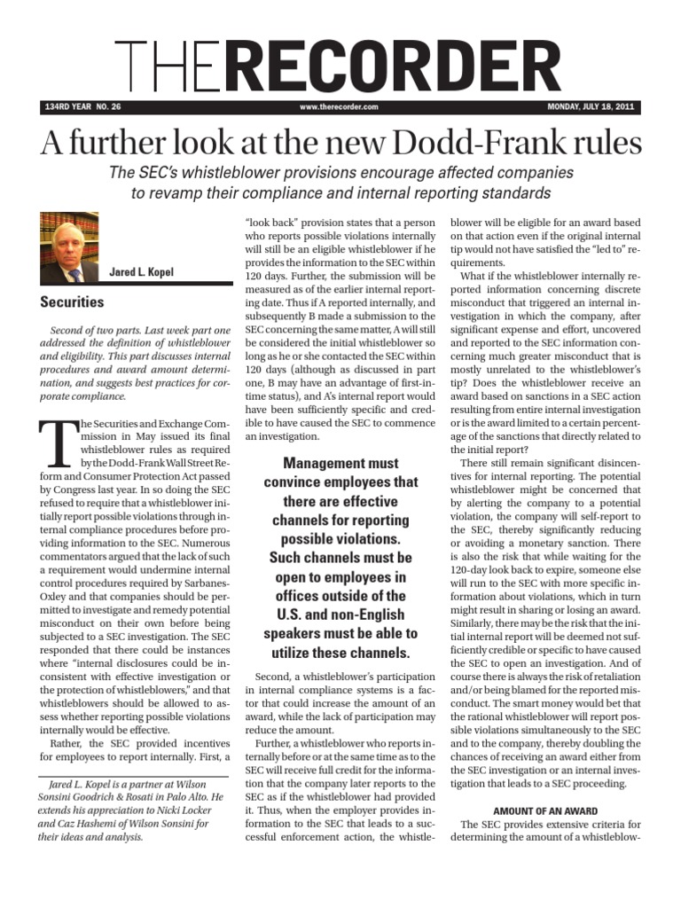 Further Look at New Dodd-Frank Rules | PDF | Whistleblower | U.S ...