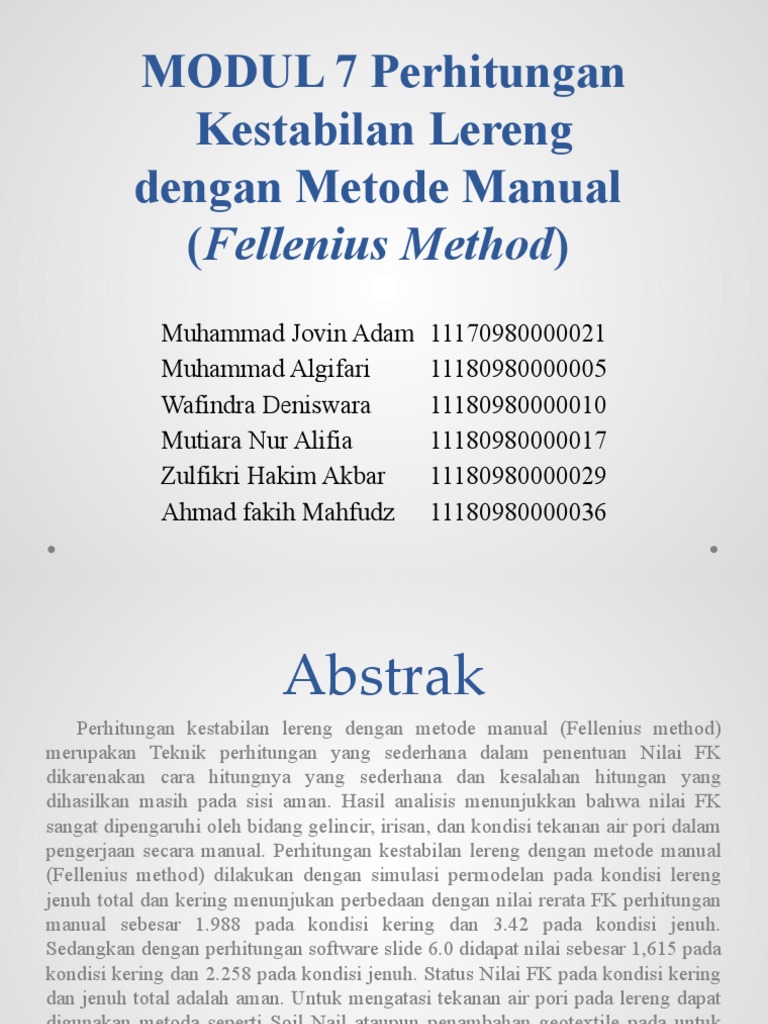 Kestabilan Lereng: Metode Fellenius Manual | PDF | Metode & Bahan Ajar ...