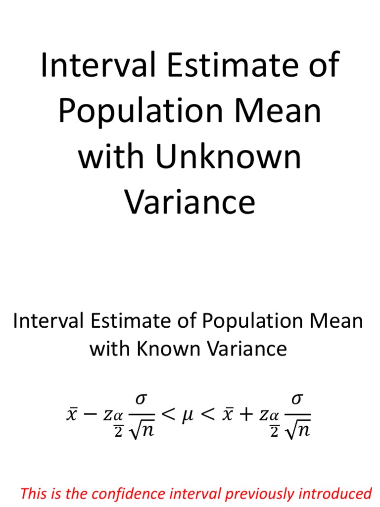 Interval Estimate Of Population Mean With Unknown Variance Pdf Standard Deviation Variance
