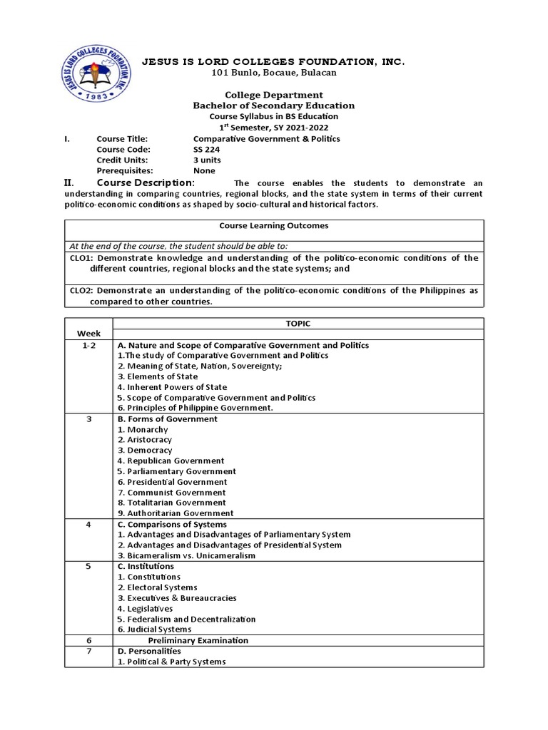 Simplified Comparative Government and Politics Syllabus | PDF | Government | Republic