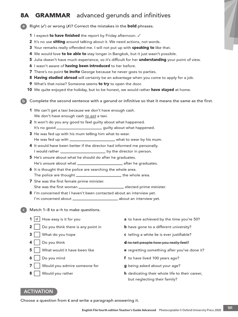 EnglishFile4e Advanced TG PCM Grammar 8A | PDF